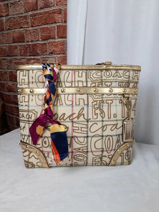 Coach | Bags | Coach Tatteralls Signature Graffiti Tote With Gold ...